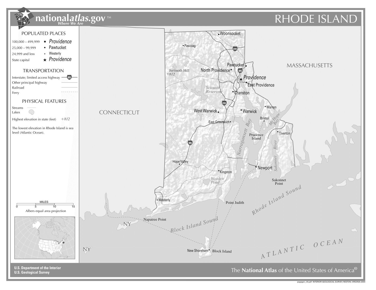 Rhode Island State Reference (Black&White) Laminated Wall Map - Maps & Atlases