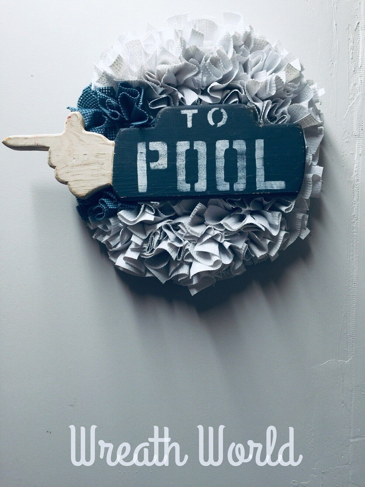 NEW HANDMADE BLUE WHITE POOL WREATH POOLSIDE PATIO DECOR - Plaques & Signs