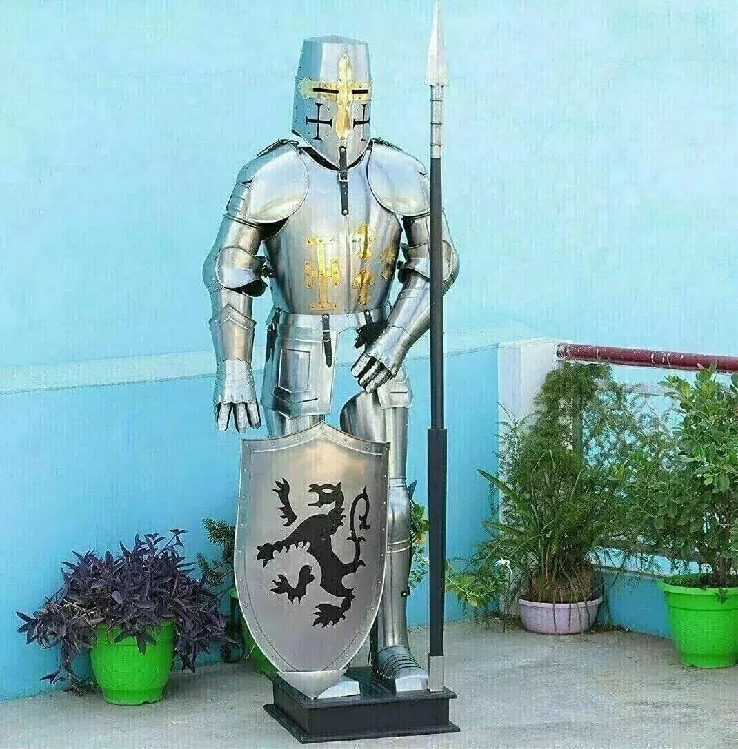 Medieval Templar Steel Full Body Brass Armor Suit Sca Larp Reenactment ...