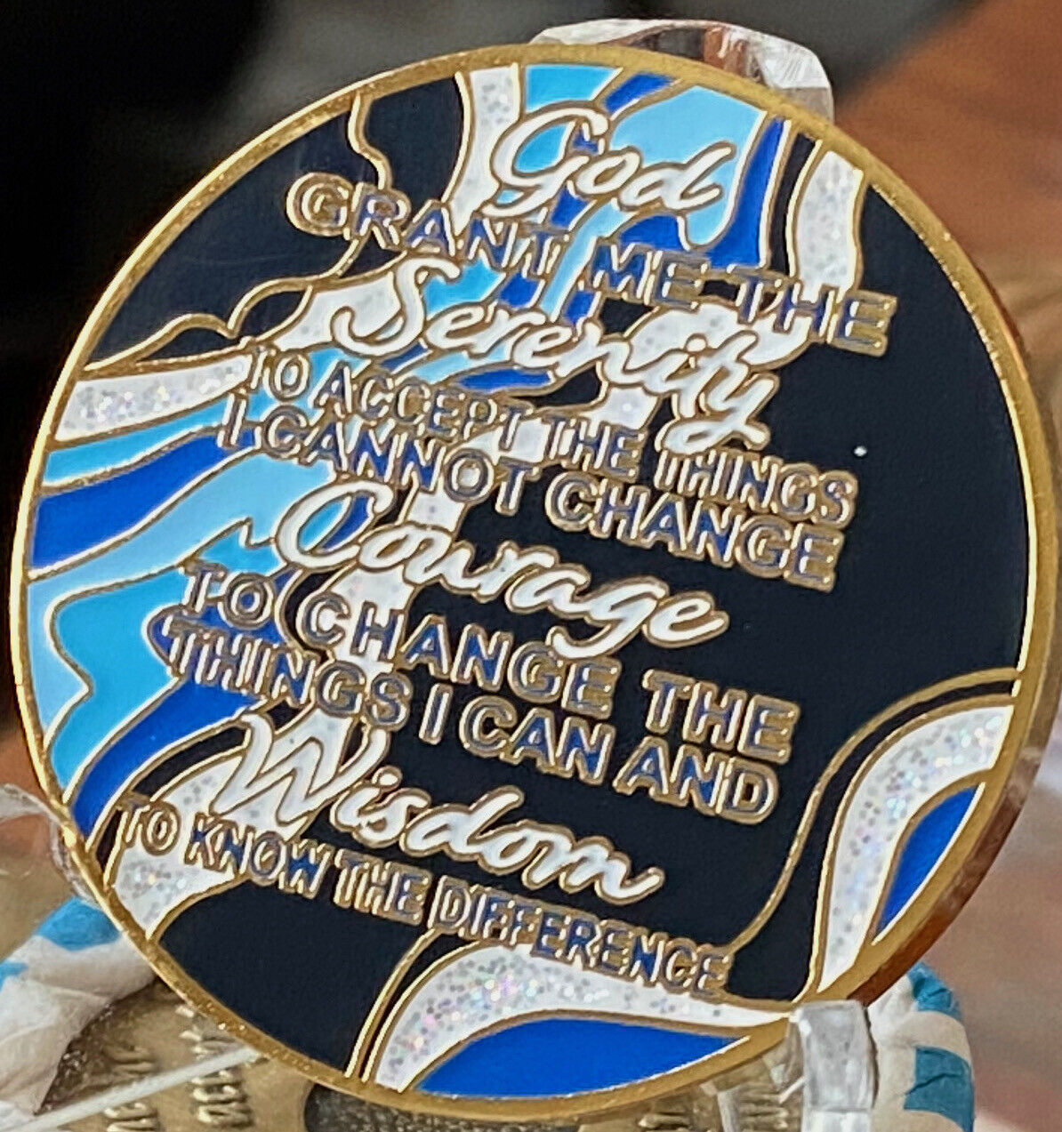 3 Year AA Medallion Elegant Marble Navy Blue Sobriety Chip - Tokens ...