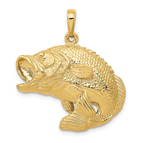 14K Yellow Gold Bass Fish Pendant - Chains, Necklaces & Pendants