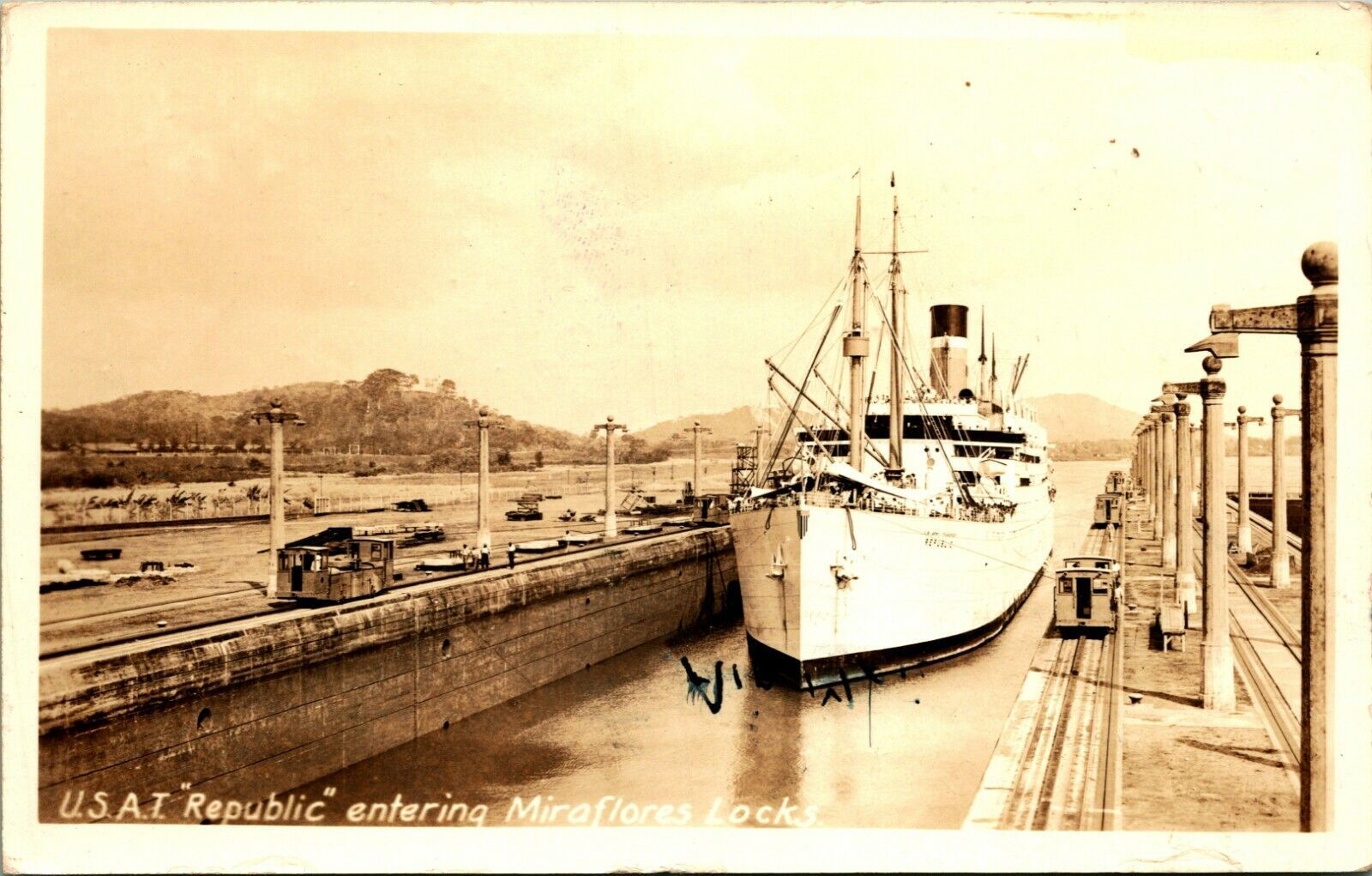 RPPC USAT Republic Entering Miroflores Locks Panama Canal Panama 1935 ...