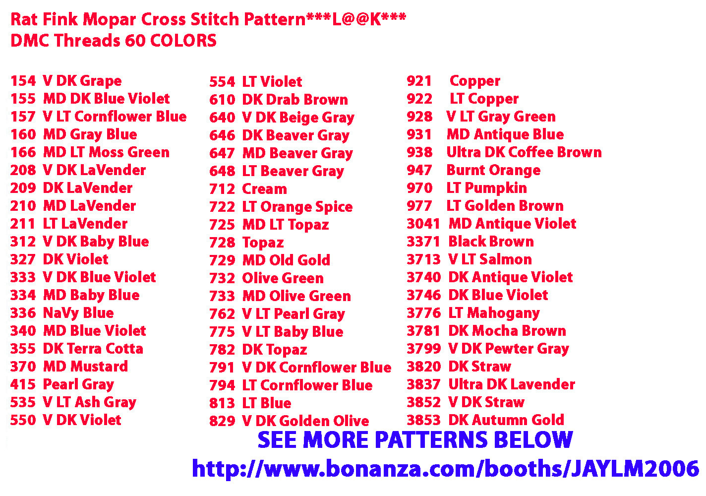 Rat Fink Mopar Cross Stitch Pattern***LOOK*** - Hand Embr Patterns ...