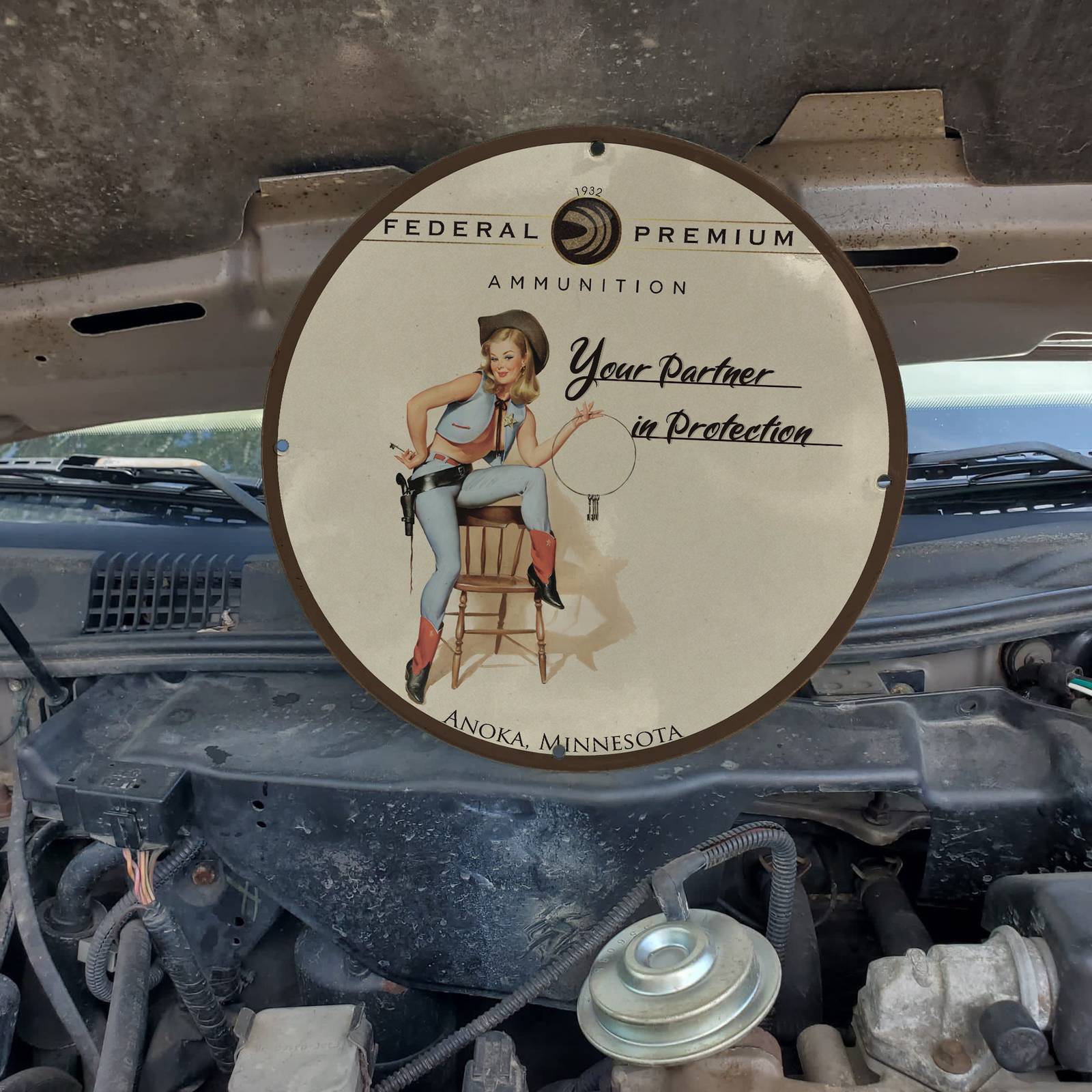 Vintage 1932 Federal Premium Ammunition Porcelain 'Lady Sheriff' Gas ...