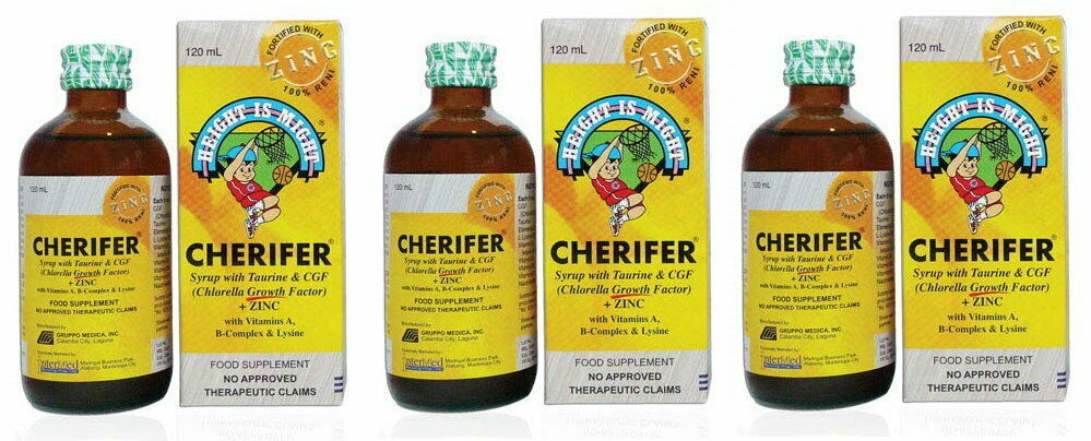 3 Cherifer Syrup Taurine Chlorella CGF B Complex Lysine Zinc Vitamin A ...