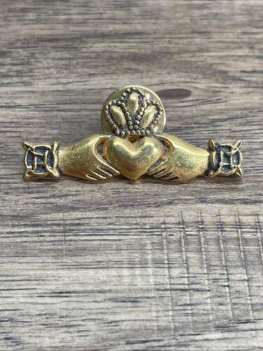 Vintage Rare Irish Claddagh Heart Hands Crown Gold tone Brooch Pin KG ...