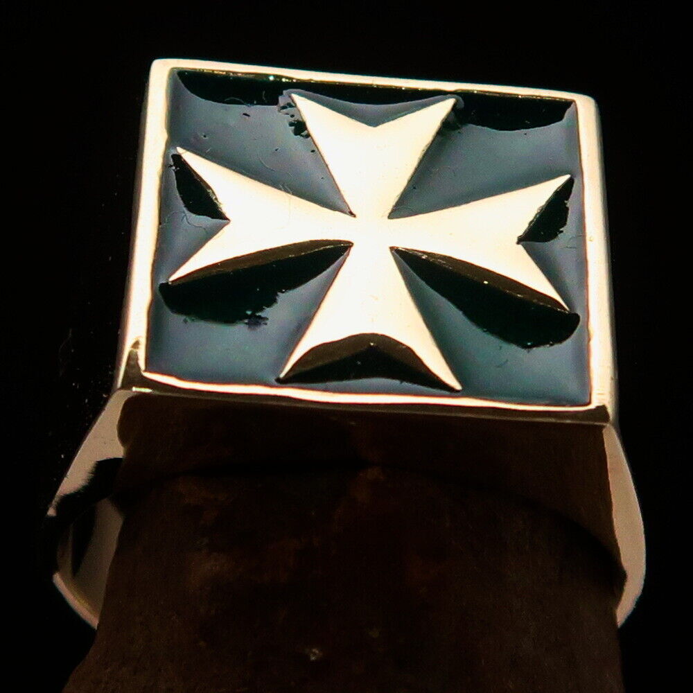 Square shaped Mens Templar Knight Pinky Ring green Maltese Cross ...