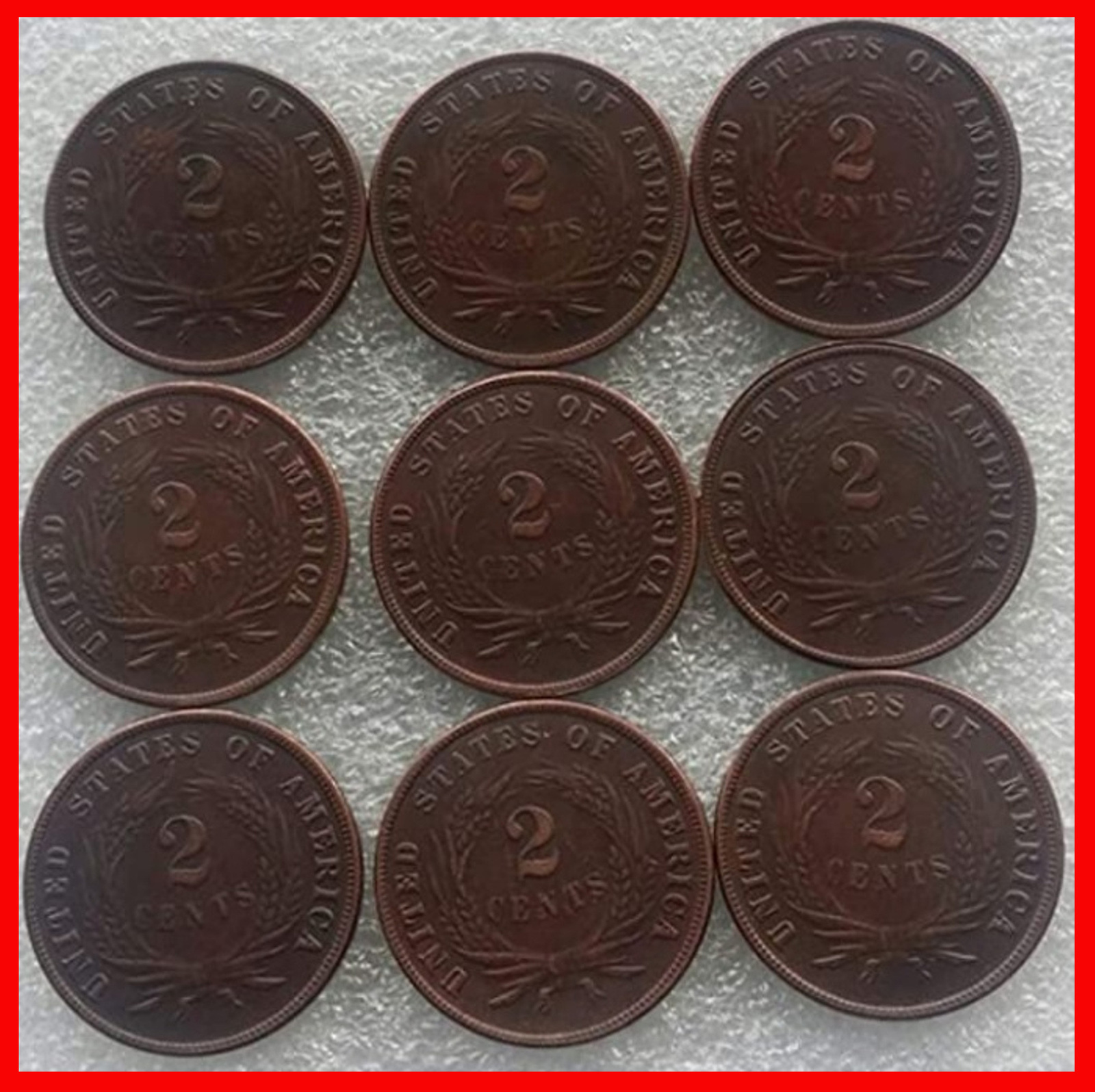 Rare Antique USA United States Full Set 1865-1873 Year 9pcs Two Cents ...