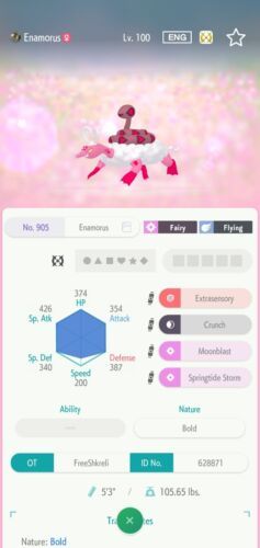 Pokemon Legends Arceus Therian form Enamorus level 100 6IV Pokémon Home ...