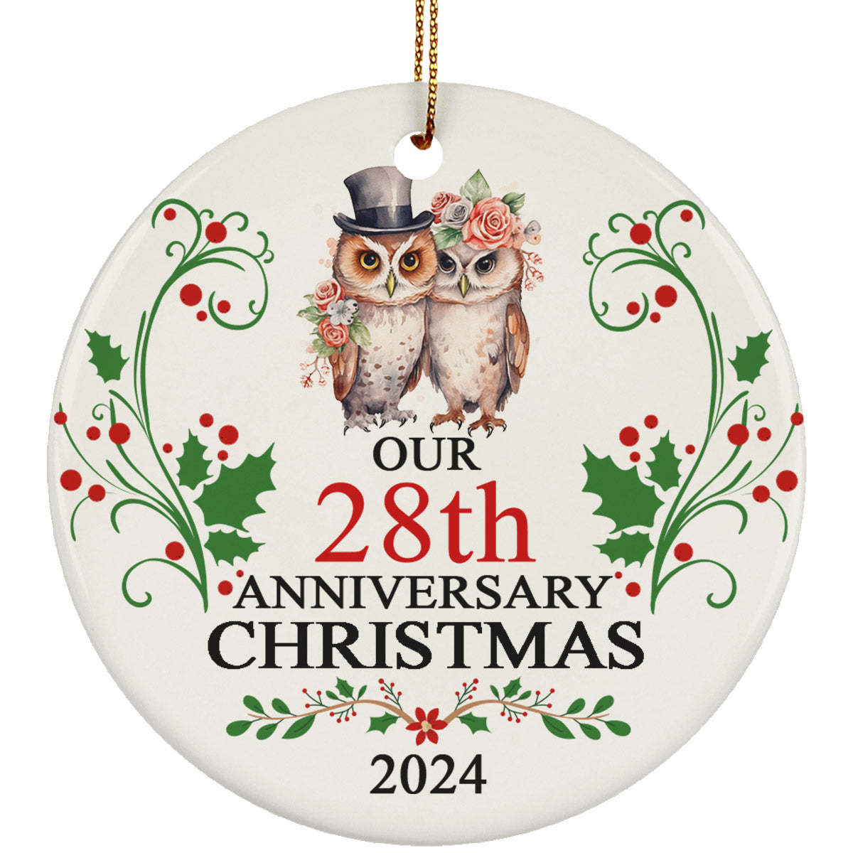 Our 28th Anniversary Christmas 2024 Ornament Gift 28 Years Owl Couple ...