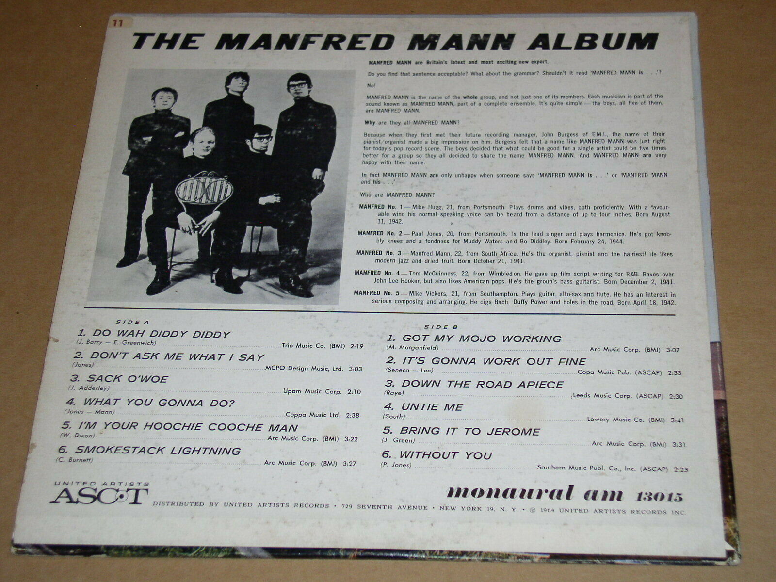 Manfred Mann The Manfred Mann Album Vinyl Record Album Vintage Ascot ...