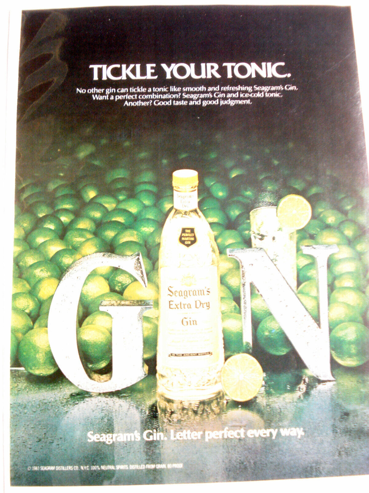 1983 Color Ad Seagram's Extra Dry Gin Tickle Your Tonic - Food & Beverage