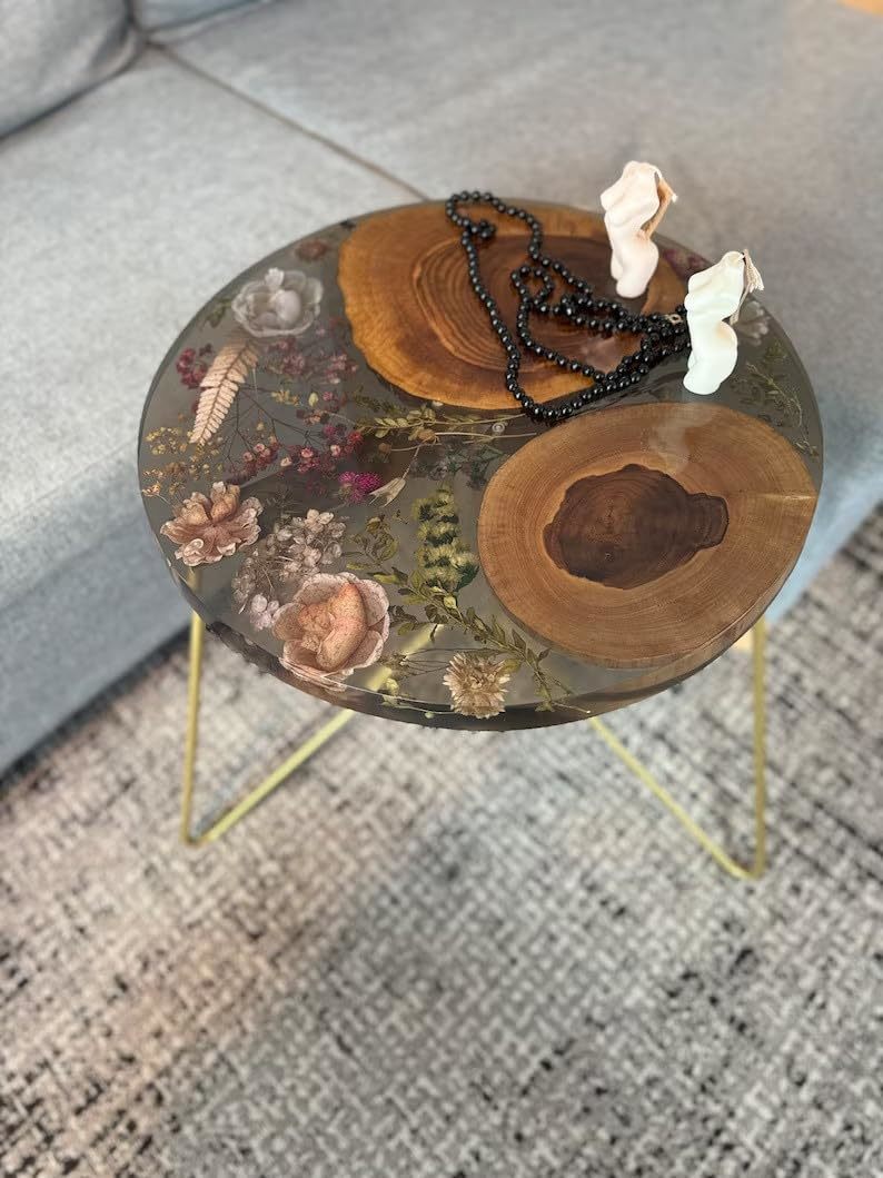 HANDI STONE Epoxy Round Table (Top and Base Both) Natural Wood Table ...