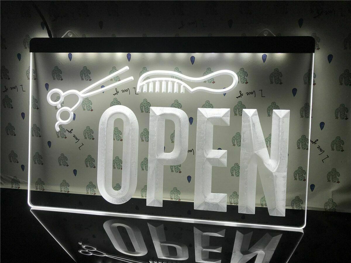Open Hair Cut Scissor Shop Led Neon Sign Hang Signs Wall Beauty Salon ...