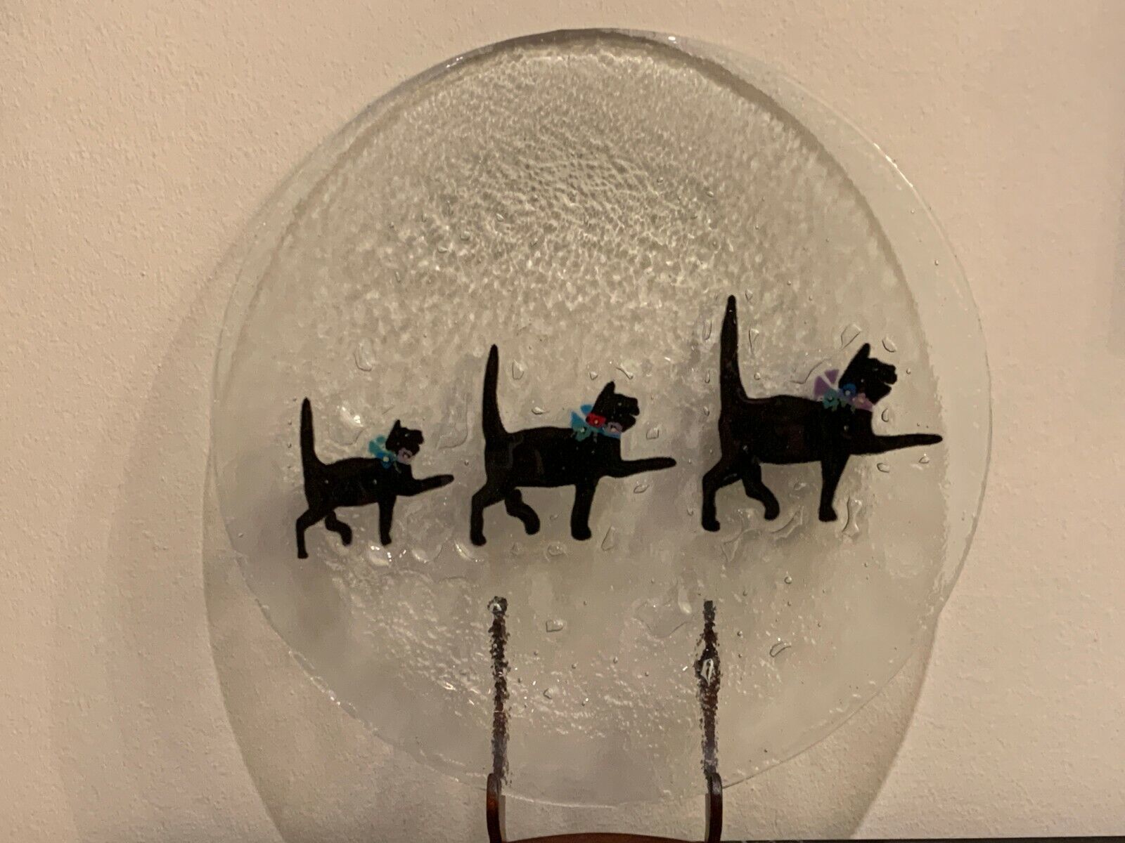 Fused Studio Art Glass Cats Plate Signed by Artist Provost - Plates