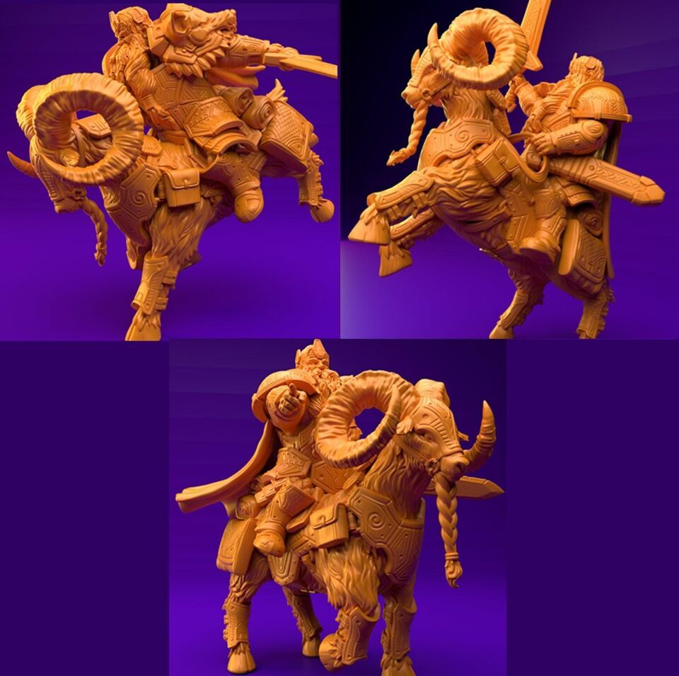 3D Printed Dwarf’s Army Nafarrate - Dwarf Ram Goat Rider Set 28mm 32mm ...