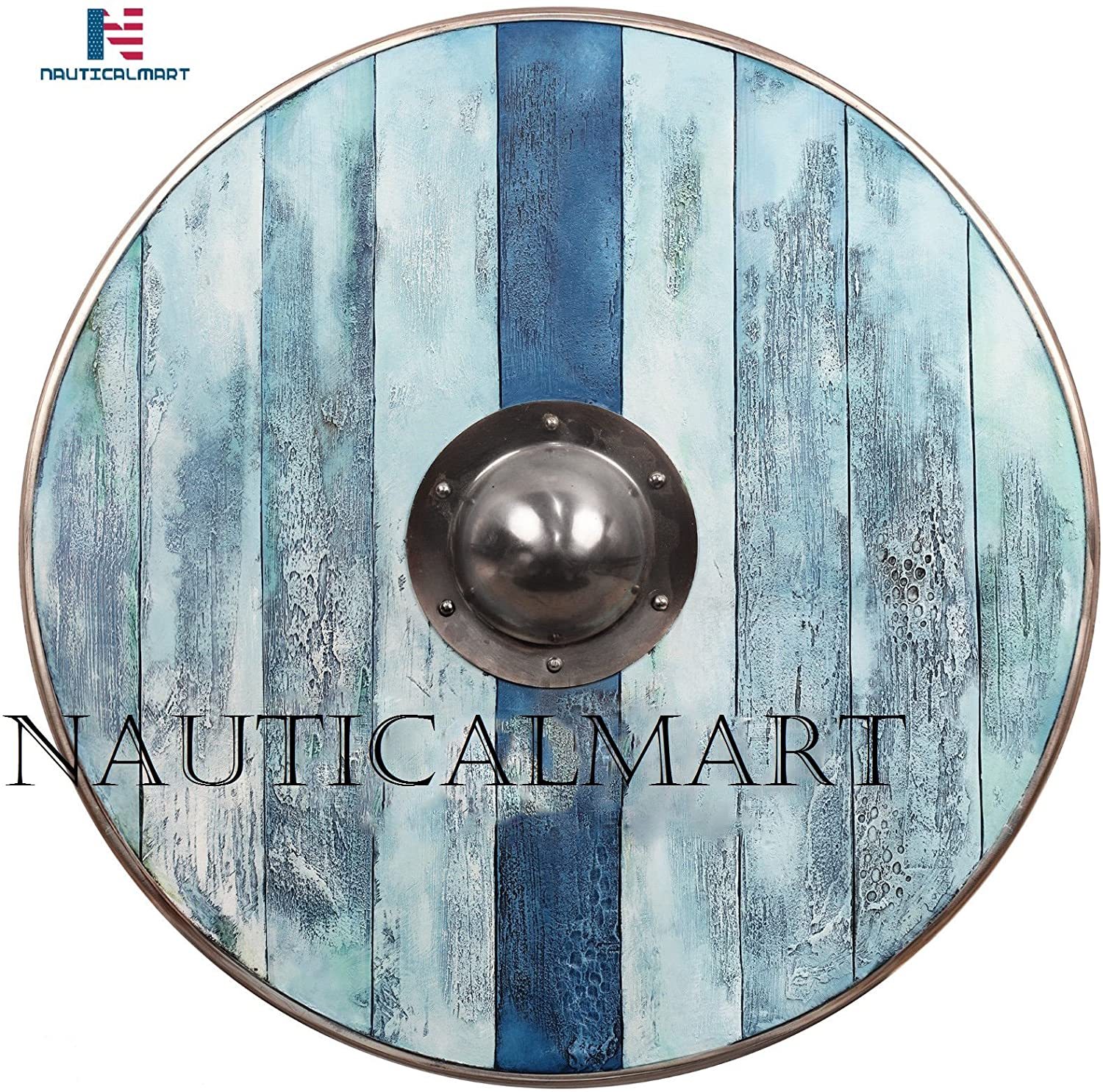 NauticalMart Aged Wood Viking Shield in Glacier Blue - Knives, Swords ...
