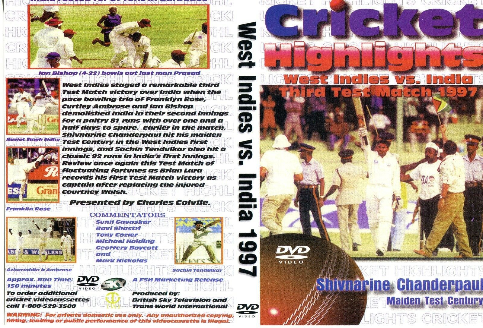 WEST INDIES VS INDIA THIRD CRICKET TEST MATCH DVD 1997 150MINS COLOR ...