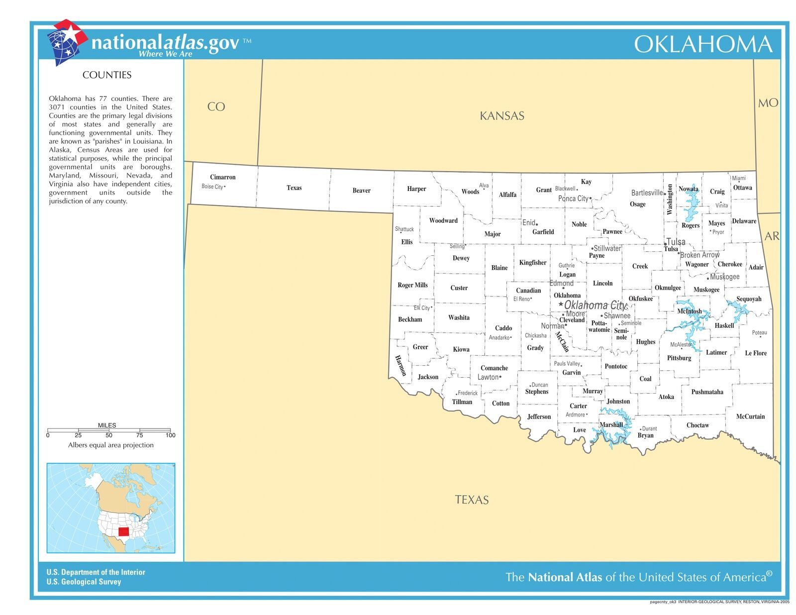 Oklahoma State Counties w/Cities Laminated Wall Map - Maps & Atlases