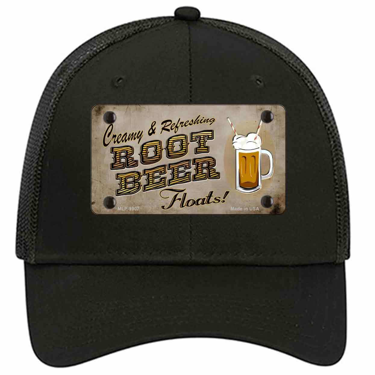 Root Beer Floats Novelty Black Mesh License Plate Hat - Hats
