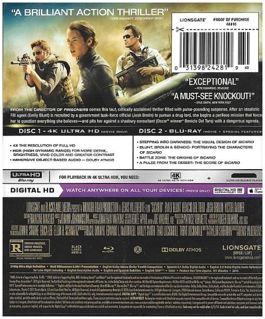 Blu-Ray - Sicario (2015) *Emily Blunt / Benicio Del Toro / Jon Bernthal ...