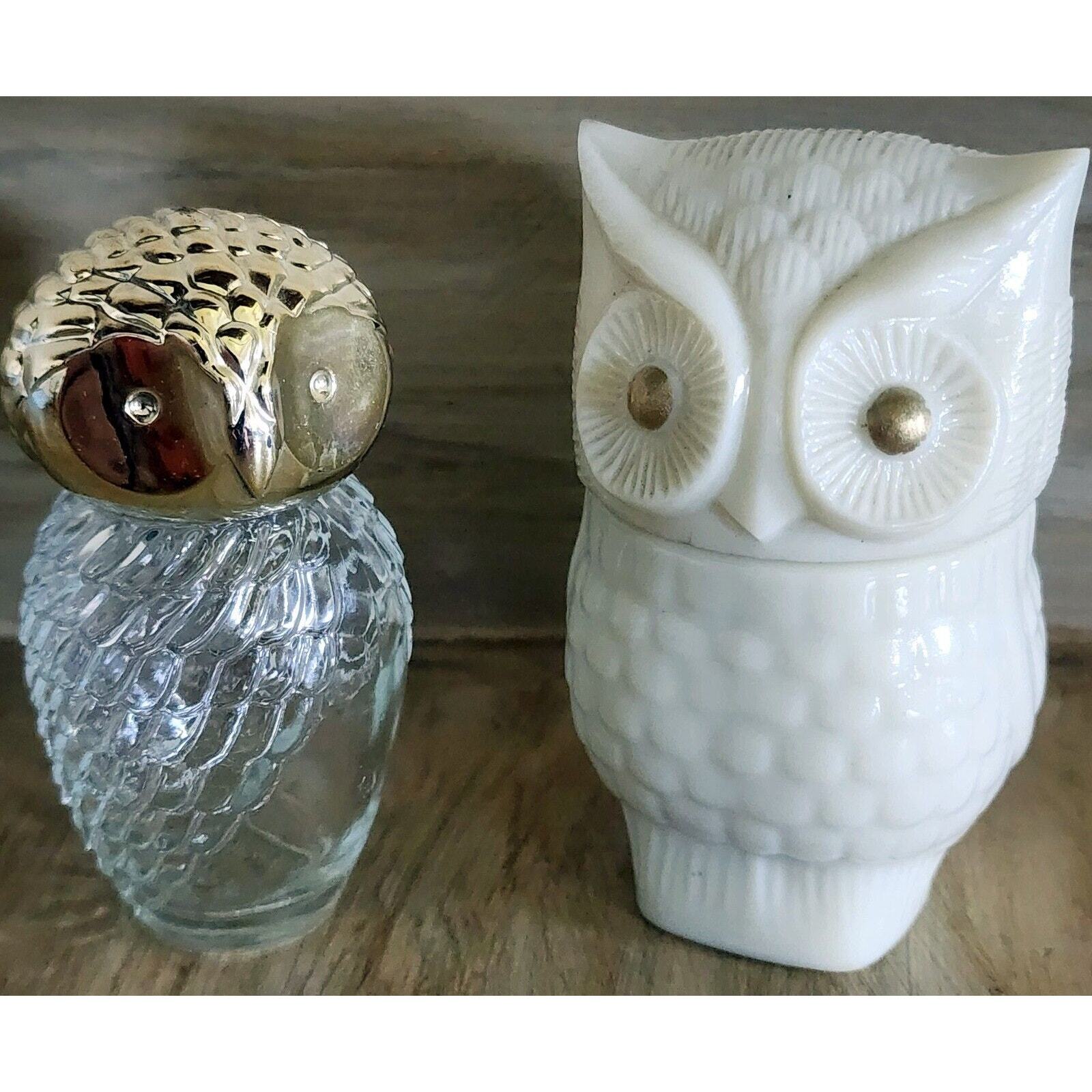 Vintage Avon Precious Owl Cream Sachet Milk Glass & Baby Owl W/ Gold ...