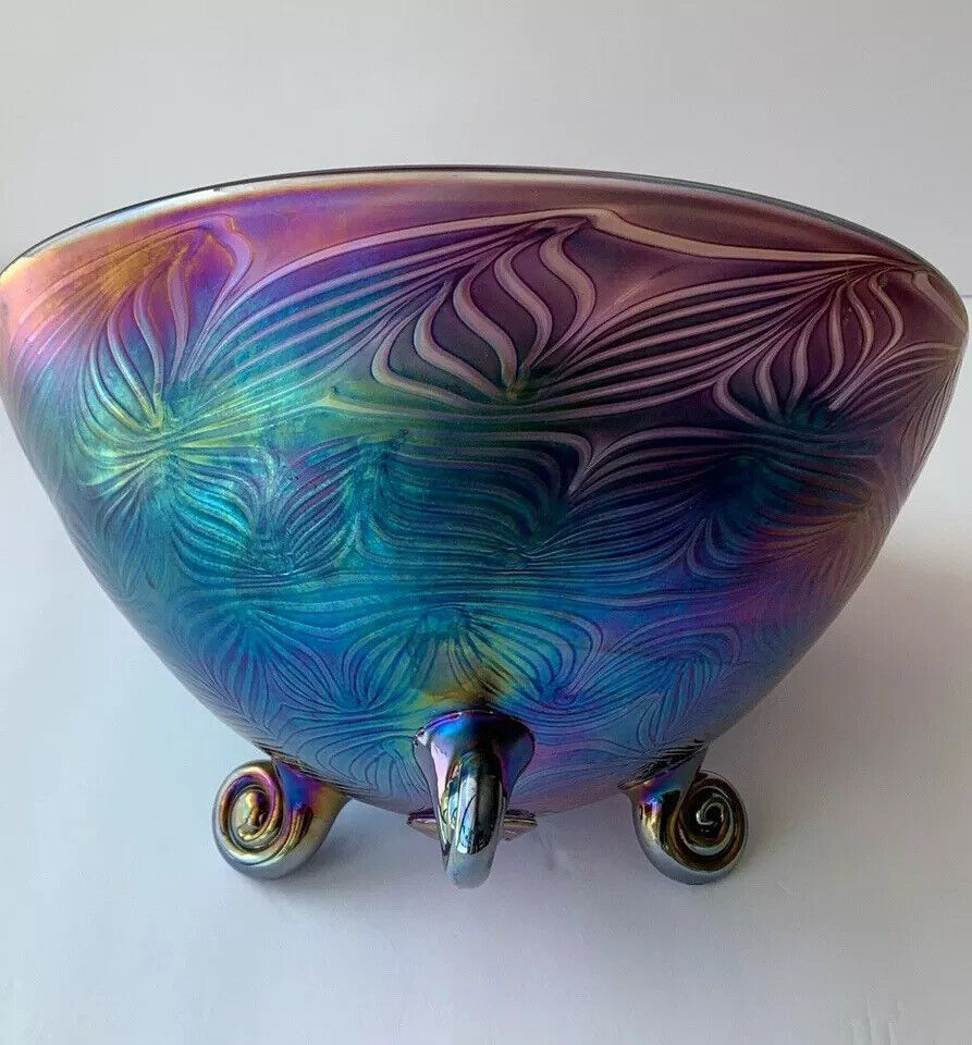 Fusion Art Glass Igor Muller Iridescent Glass Footed Bowl Centerpiece ...