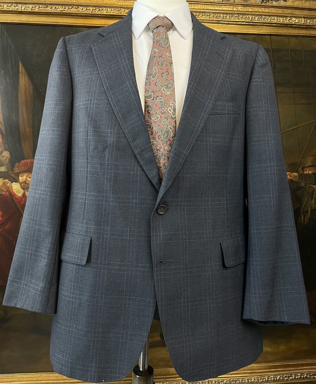 VTG Chaps Ralph Lauren 42R USA MADE Gray Prince of Wales Check Wool ...