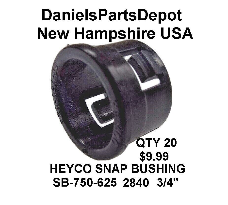 x20 HEYCO SB-750-625 2840 BLACK SNAP BUSHING 3/4"HOLE GROMMET 1/4 ...