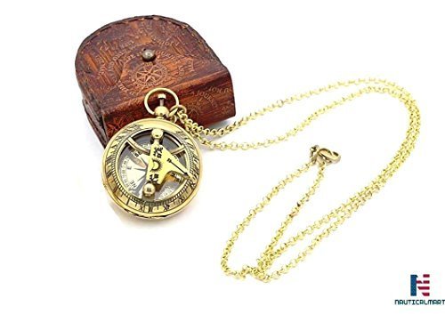 NauticalMart Necklace Sundial Compass With Leather Case - Compasses