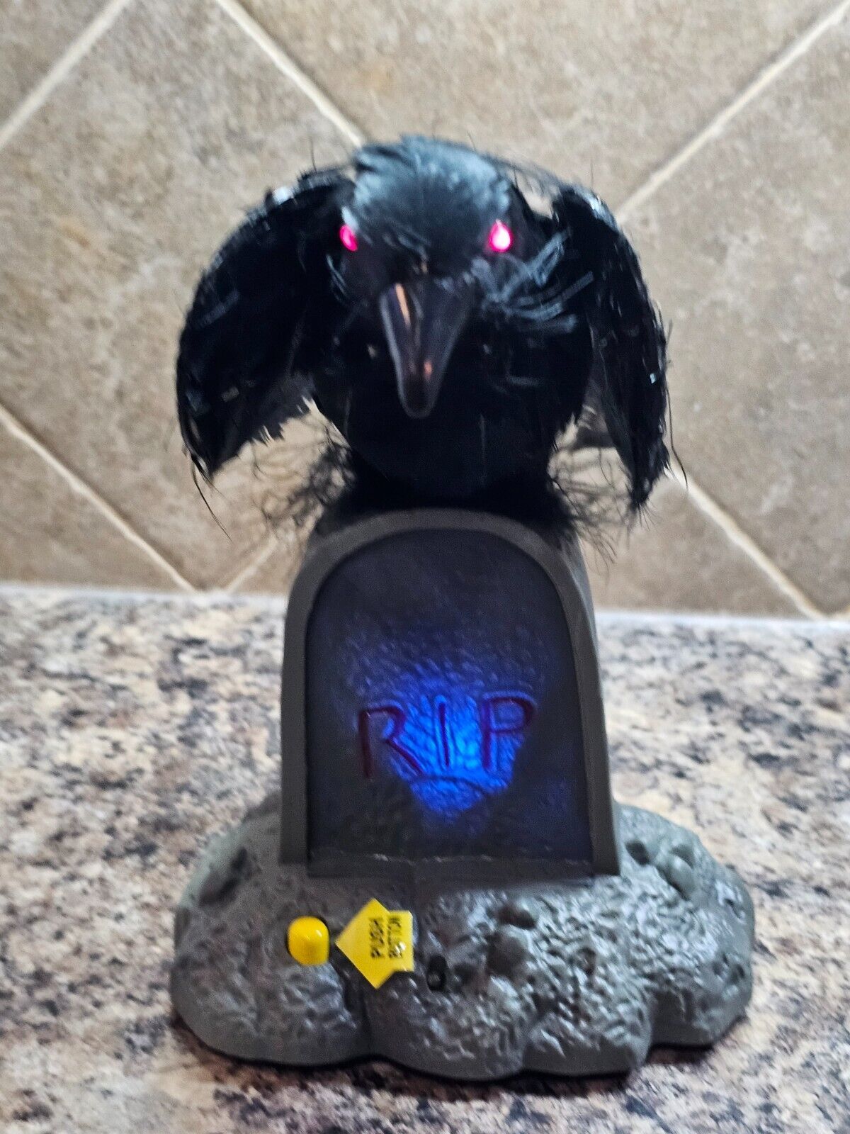 Talking Animated LED Raven on Grave Tombstone Rare Gemmy Halloween NOS ...