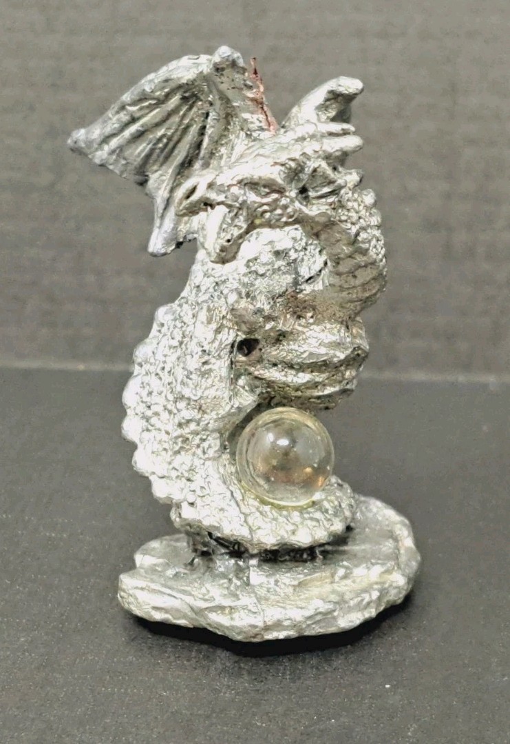 Pewter Dragon with a Crystal Ball 2" Figurine Fantasy Mythical Creature ...