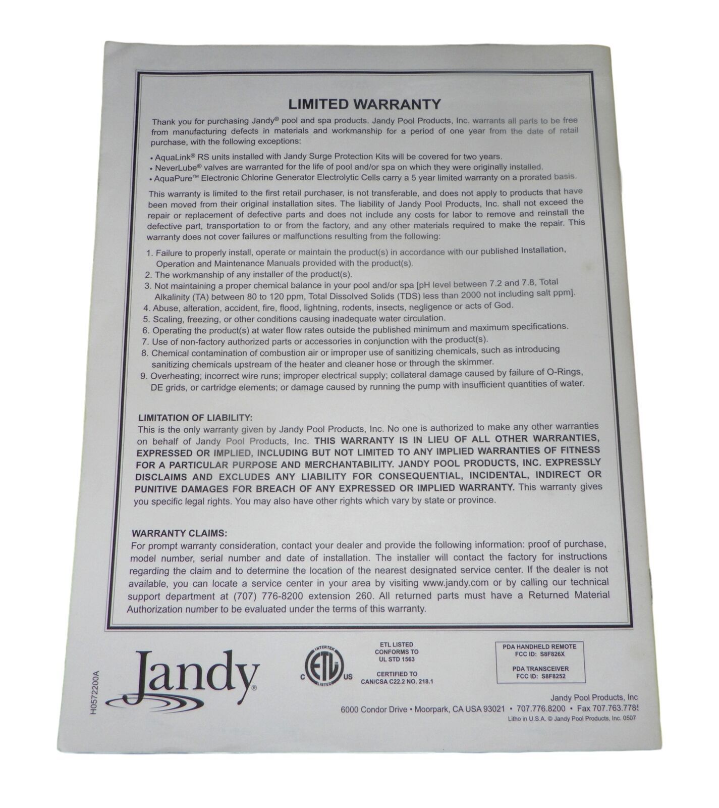 Jandy Aqualink RS PDA - Pool Digital Assistant Installation Manual ...