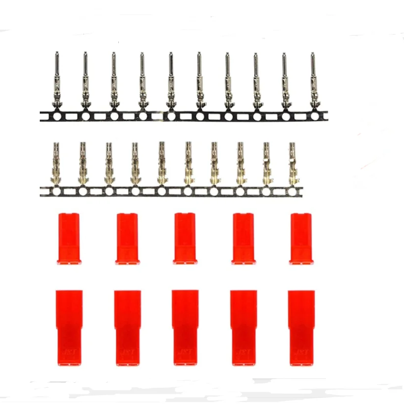 10 Pairs 2.54mm JST 2 Pin Female Male Red Plug Housing Crimp Pin ...