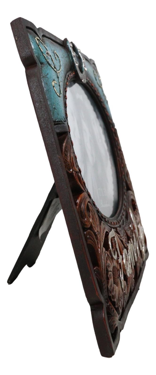 Rustic Western Family Horseshoe Turquoise Faux Tooled Leather 5X7 ...