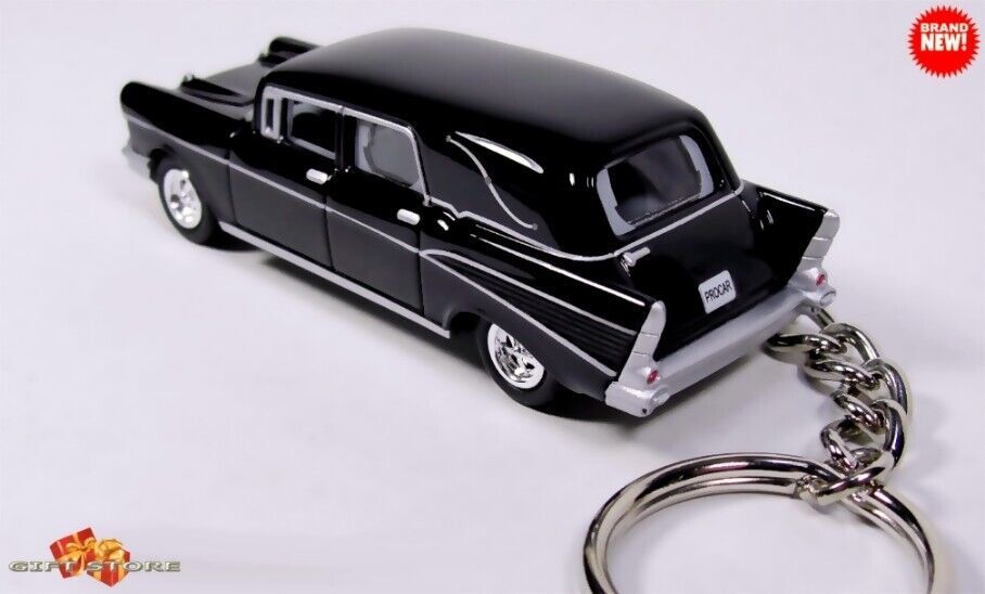 RARE KEYCHAIN BLACK 57 CHEVY HEARSE FUNERAL GOTHIC COACH CUSTOM GREAT ...
