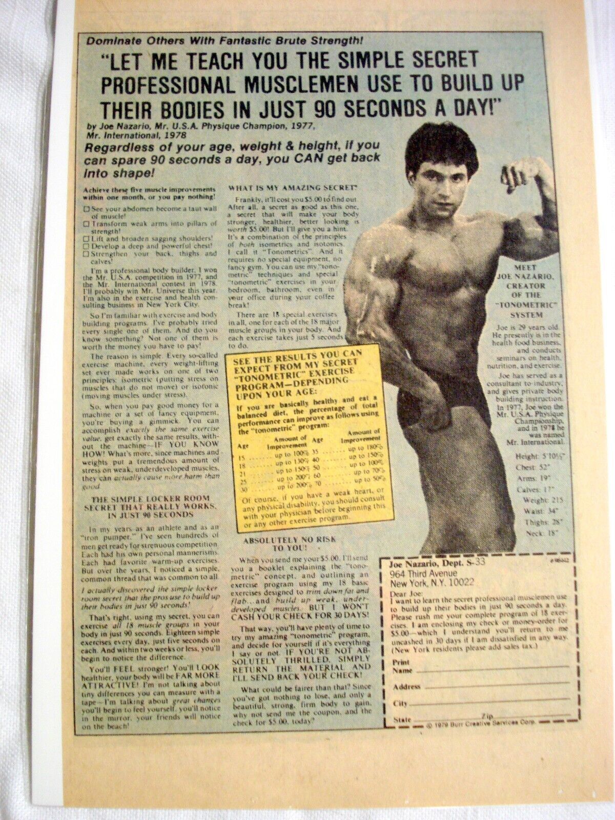 1979 Bodybuilding Ad Joe Nazario Mr. U.S.A. Physique - Other