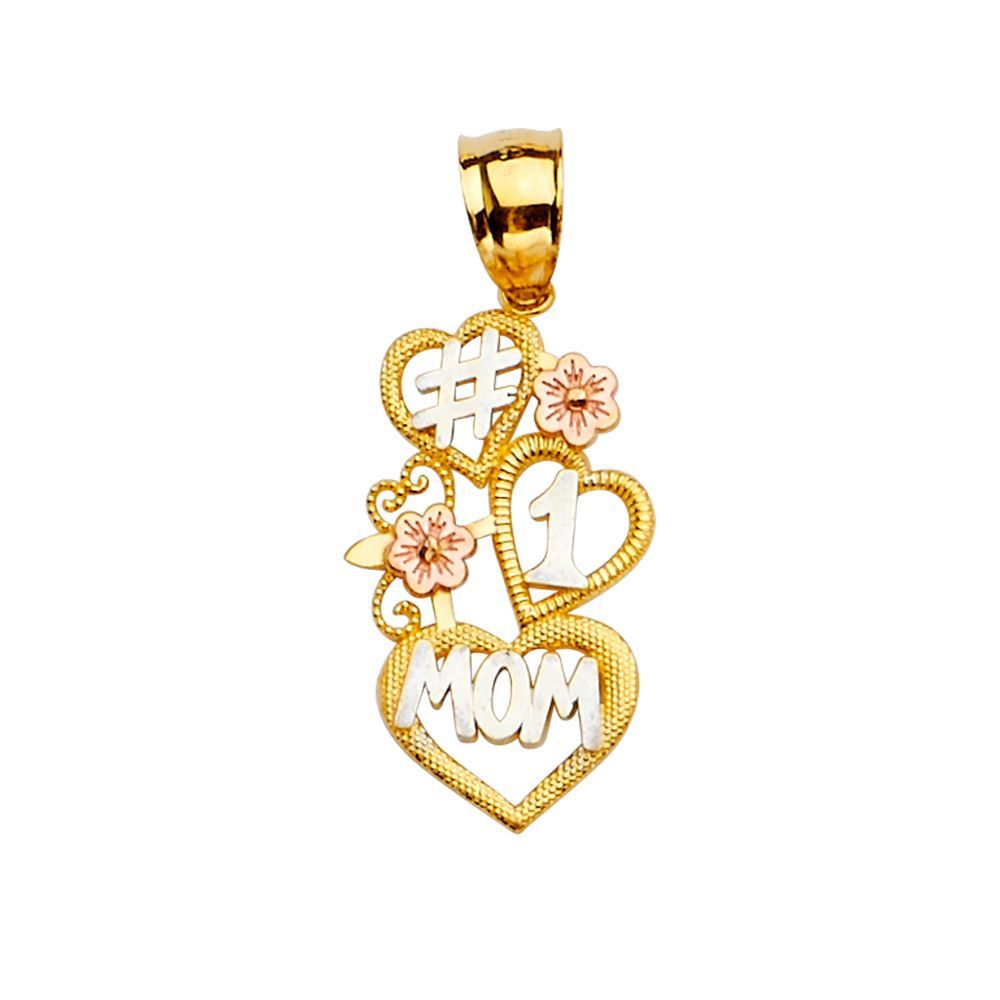 14K Tri Color Gold #1 Mom Pendant - Necklaces & Pendants