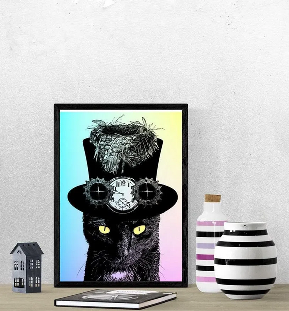 Mad Hatter Cat art print fantasy fairytale animals alice in wonderland ...