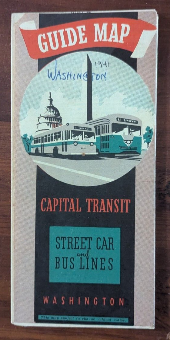 Vintage Capital Transit Street Car Bus Lines Guide Washington Map ...