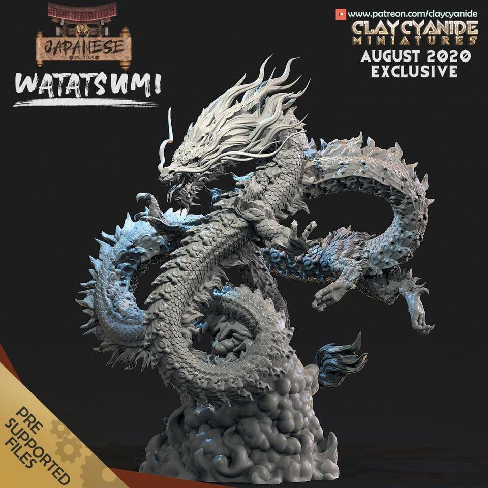 3D Printed Clay Cyanide Watatsumi Japanese Deities Ragnarok D&D - 28mm