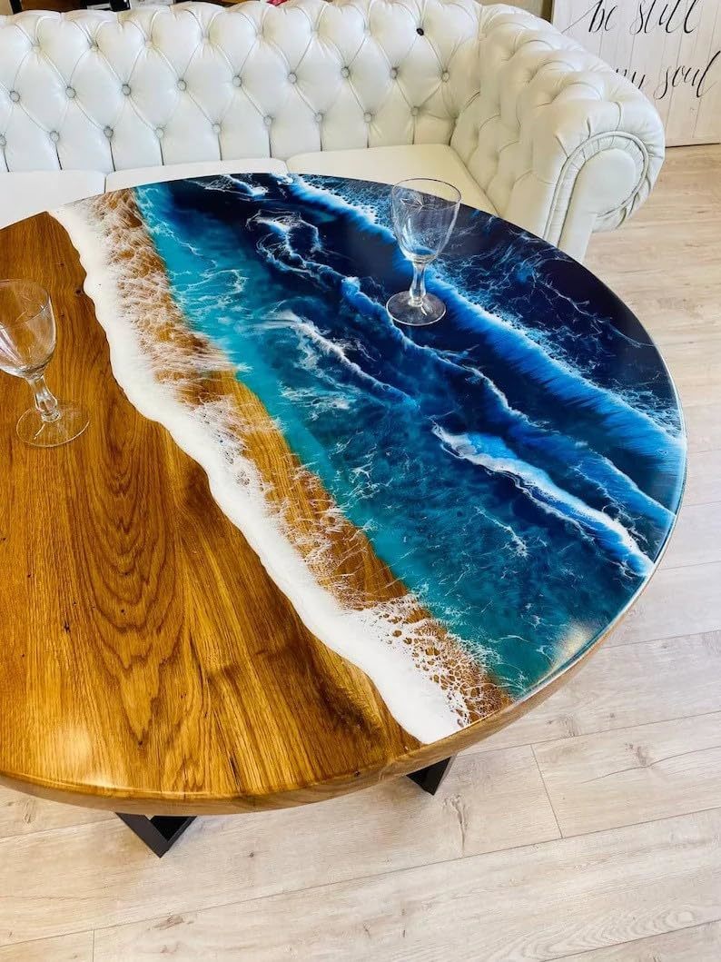 HANDI STONE Epoxy Round Table (Top and Base Both) Natural Wood Table ...