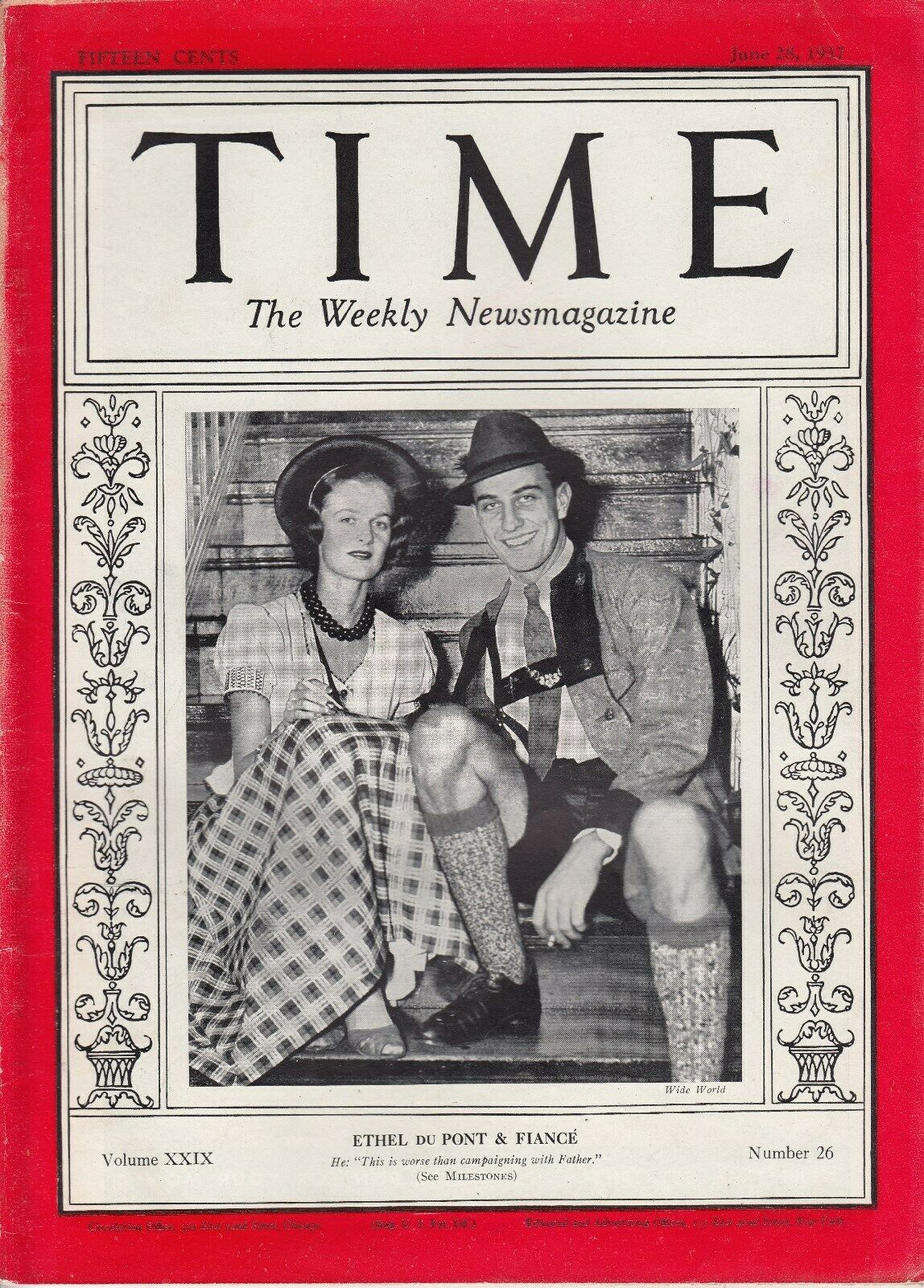Time Magazine 1937, June 28, Ethel Du Pont & Fiance', The Wedding of ...