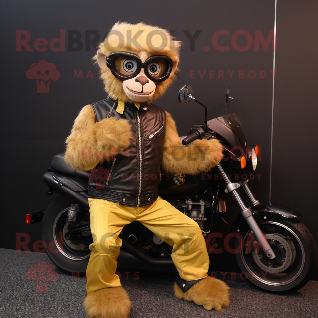 Gold Capuchin Monkey mascot costume character dressed with a Biker ...