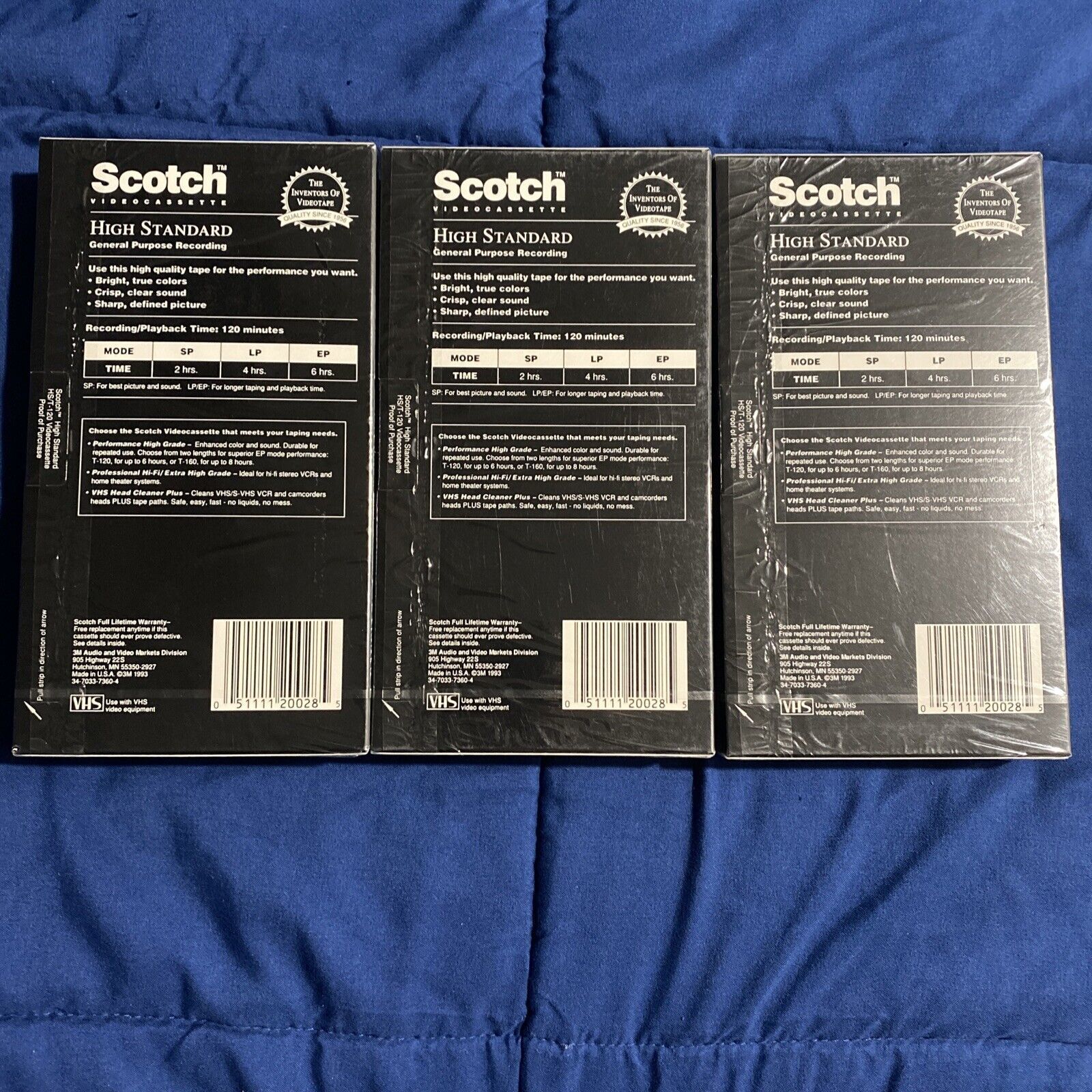 3 Scotch VHS Videocassette Blank Tapes High Standard T-120 6 Hour - New ...