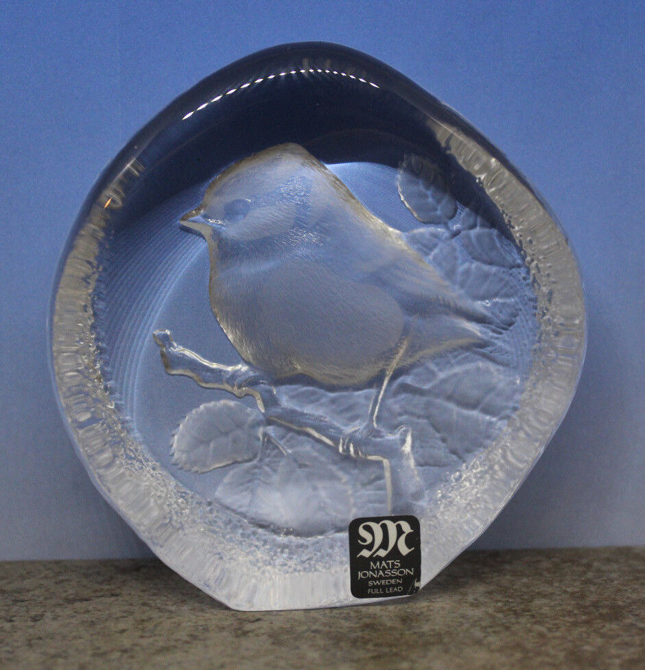 Mats Jonasson Swedish Art Glass Bird Paperweight Figure Clear Signed ...