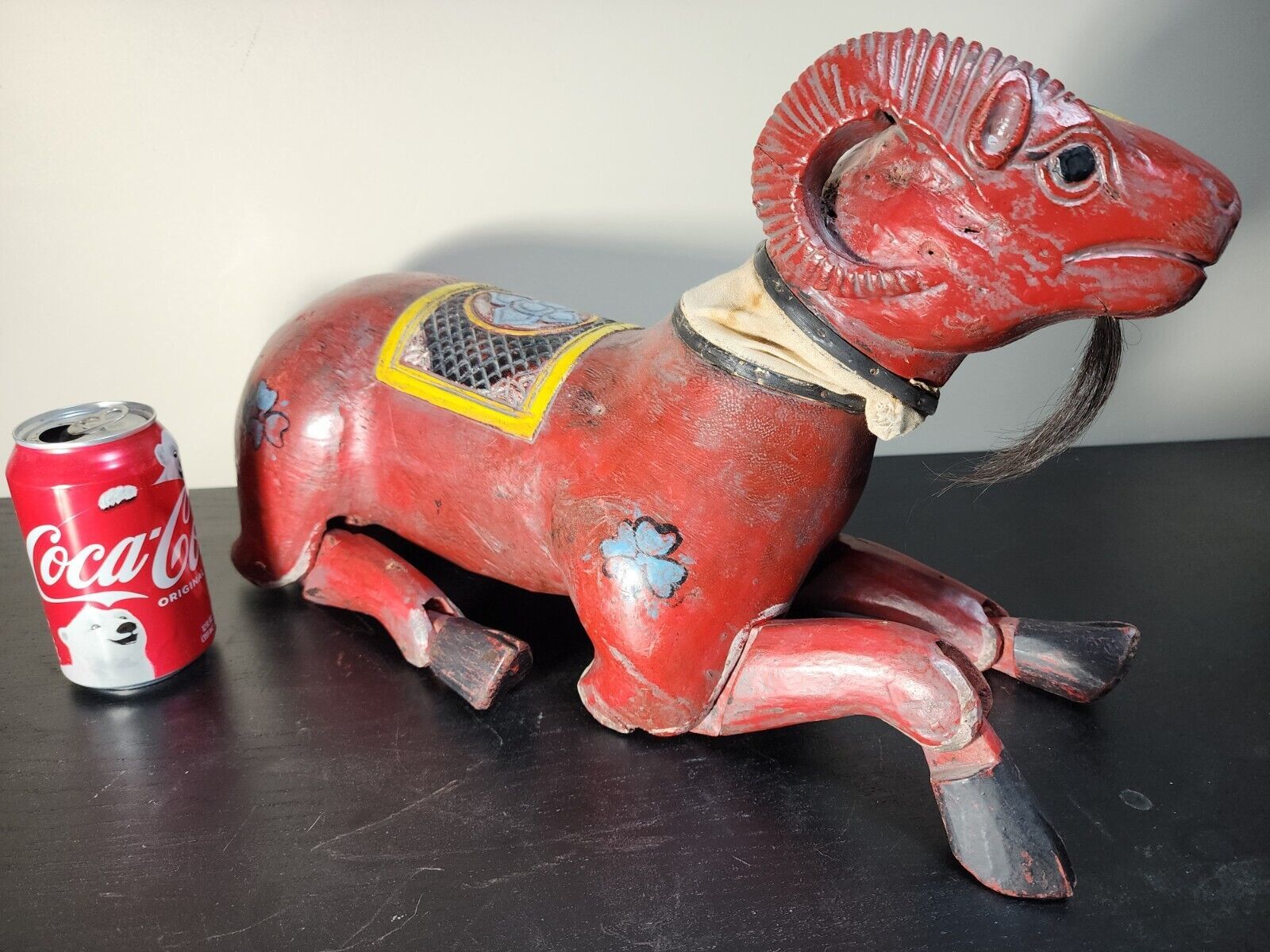 Antique Red Painted Wood JOINTED RAM SHEEP Large 16" ASIAN FOLK ART ...
