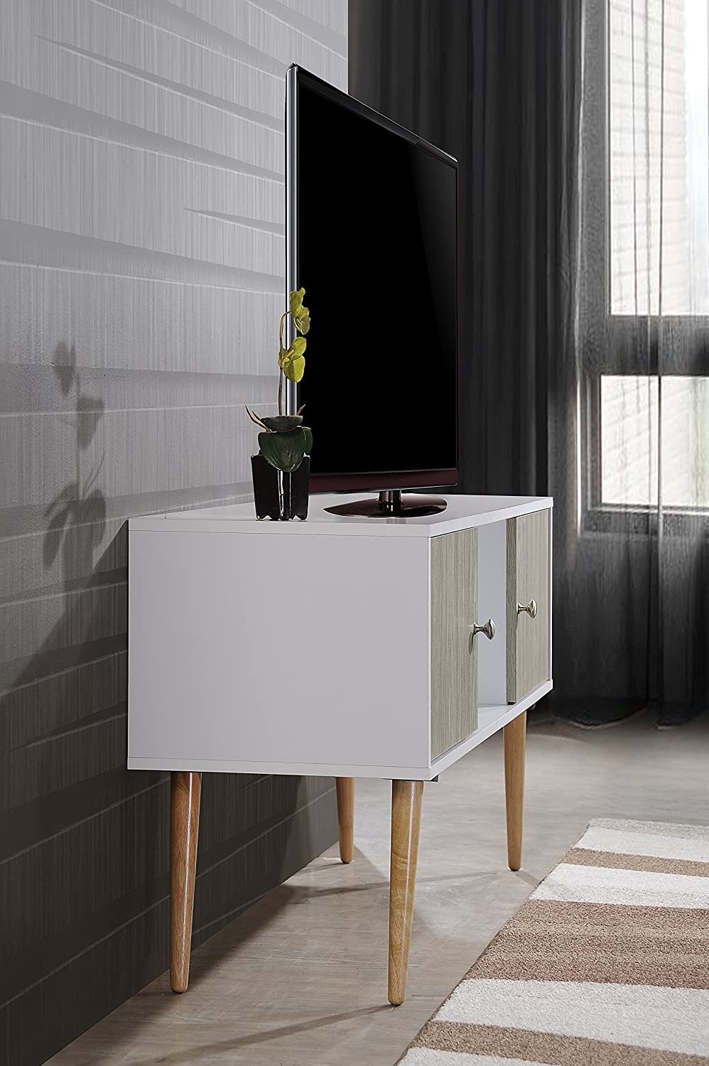 Hodedah Retro Style TV Stand with Two Storage Doors, and Solid Wood ...