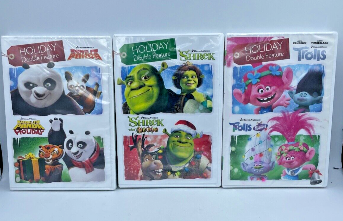 Dreamworks Holiday Double Feature DVD Lot Shrek Trolls Kung Fu Panda ...