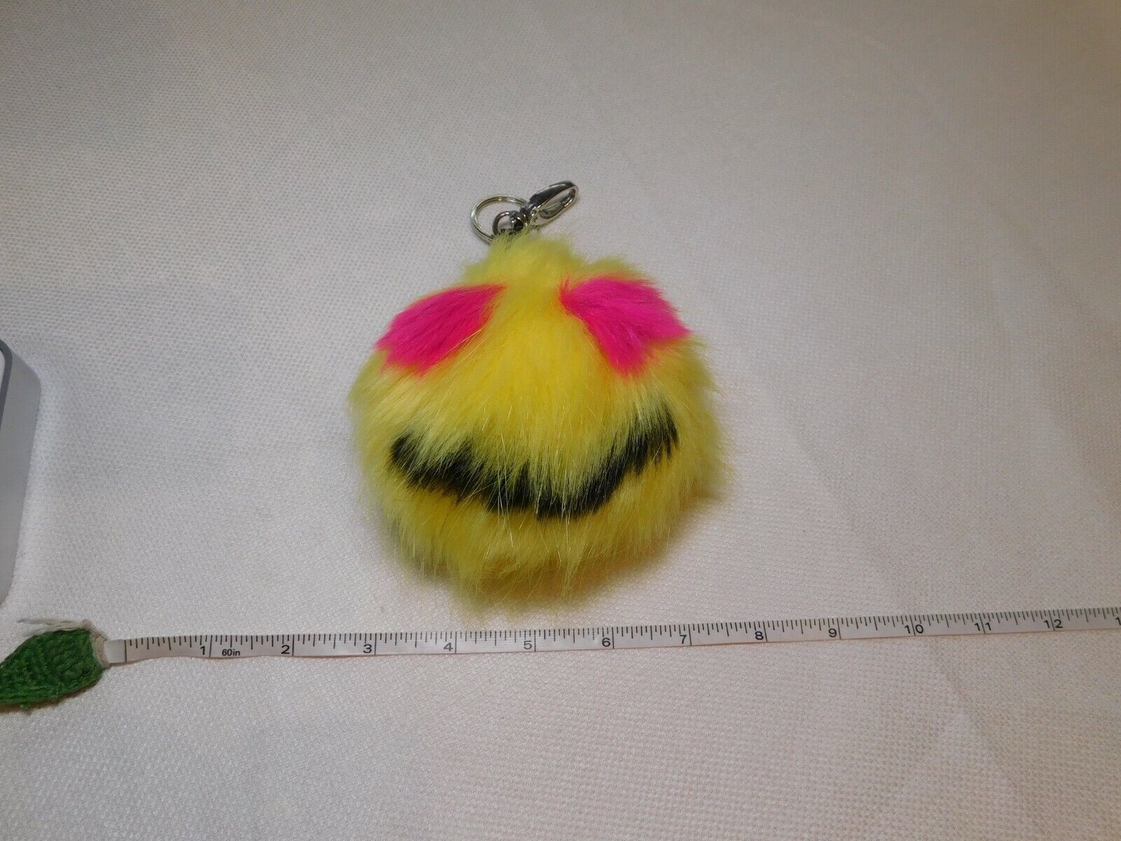 Smiley Face emoji fuzzy keyring keychain key fob ring clip pink yellow ...